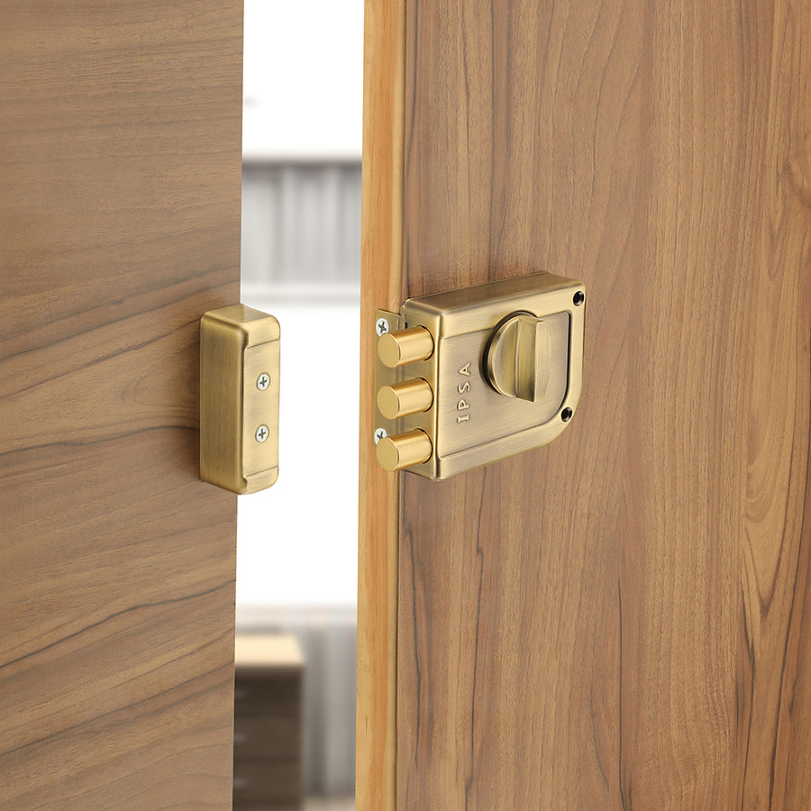 IPSA Mini Tribolt Main Door Rim Lock Lockset for Home with Computer Di ...